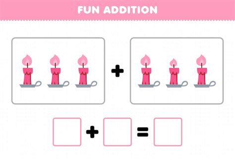 귀여운 만화 핑크 촛불 사진 인쇄용 할로윈 워크 시트를 계산하여 어린이 재미 추가를위한 교육 게임 프리미엄 벡터