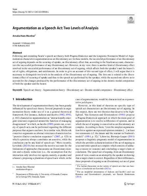 Pdf Argumentation As A Speech Act Two Levels Of Analysis