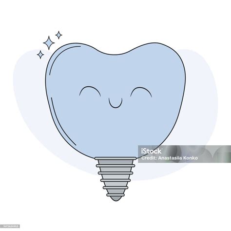 행복한 건강한 치아 임플란트 잇몸에 치아 임플란트 나사 치과의 개념 평면 만화 벡터 일러스트 레이 션 로고에 대한 스톡 벡터 아트 및 기타 이미지 Istock