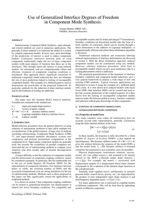 Pdf Use Of Generalized Interface Degrees Of Freedom In Component Mode Synthesis