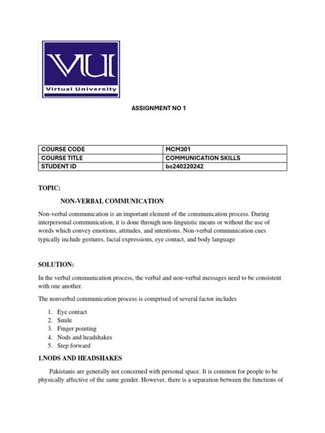 Assignment No 1 Communication Skills Pdf Nonverbal Communication