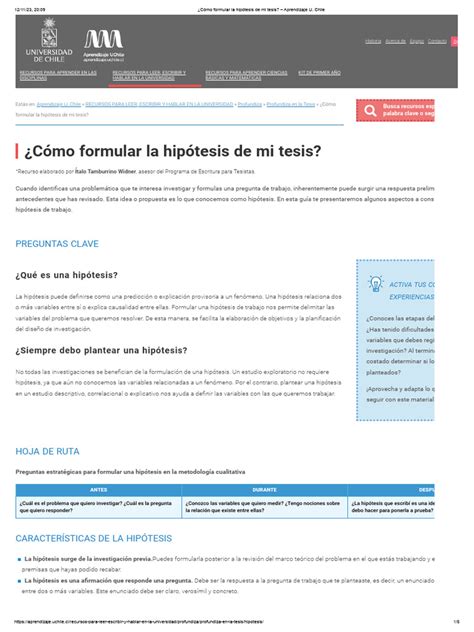 ¿cómo Formular La Hipótesis De Mi Tesis Aprendizaje U Chile Pdf Hipótesis Aprendizaje