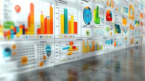 Wall Mounted Data Visualizations With Various Charts And Graphs Stock Illustration