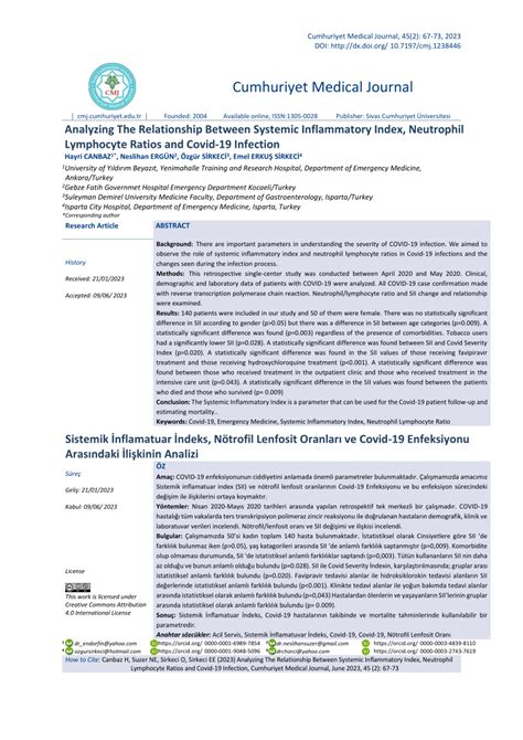 Pdf Analyzing The Relationship Between Systemic Inflammatory Index