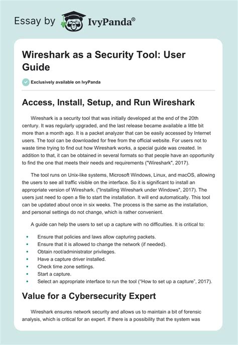 Wireshark As A Security Tool User Guide 642 Words Assessment Example