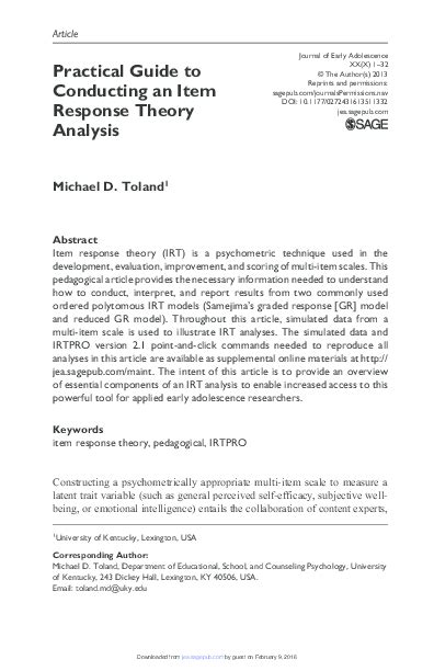 Pdf Practical Guide To Conducting An Item Response Theory Analysis