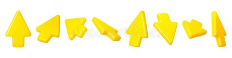 3d Click Cursors Three Dimensional Objects Yellow Arrows Different