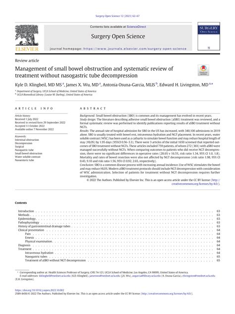 Pdf Management Of Small Bowel Obstruction And Systematic Review Of