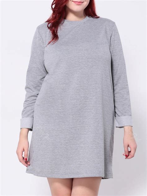 Gray 4xl Plus Size Long Sleeves T Shirt Dress