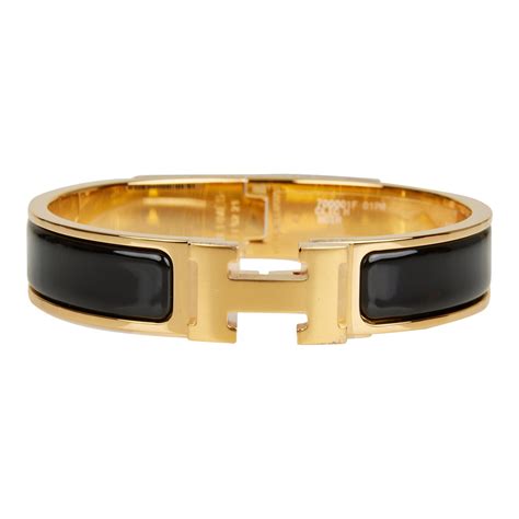 Hermes Black Clic Clac H Narrow Enamel Bracelet Pm Ghw
