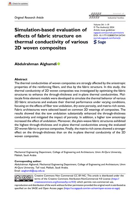Pdf Simulation Based Evaluation Of Effects Of Fabric Structure On