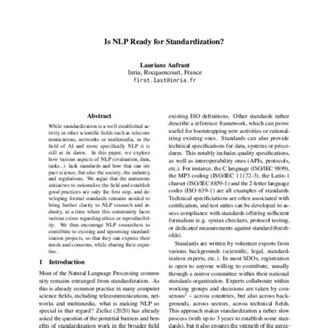 Is Nlp Ready For Standardization Acl Anthology