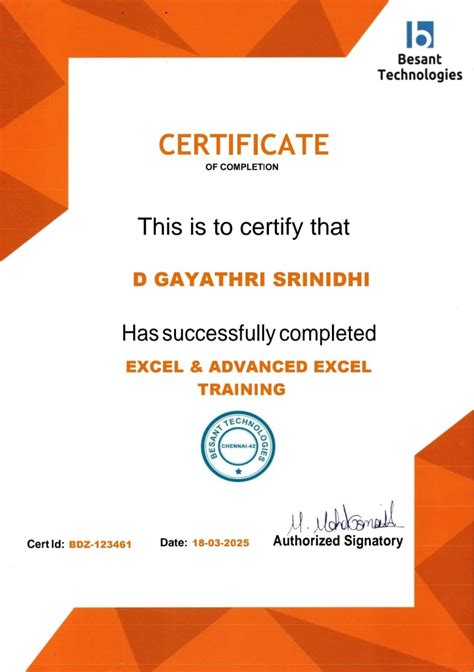 Excel Advancedexcel Dataanalytics Besanttechnologies Srinidhi Desetty