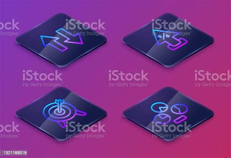 등분성 선 화살표 대상 백분율 업 화살표 및 원형 차트 인포그래픽을 설정합니다 파란색 정사각형 버튼 벡터 3차원 형태에 대한 스톡 벡터 아트 및 기타 이미지 Istock