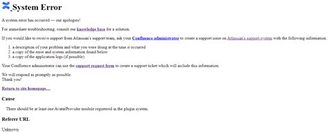 Unable To Access Confluence A System Error Message Is Displayed There Should Be At Least One