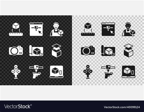 Set Isometric Cube 3d Printer Setting Graphic Vector Image