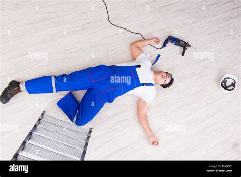 Worker After Falling From Height Unsafe Behavior Stock Photo Alamy