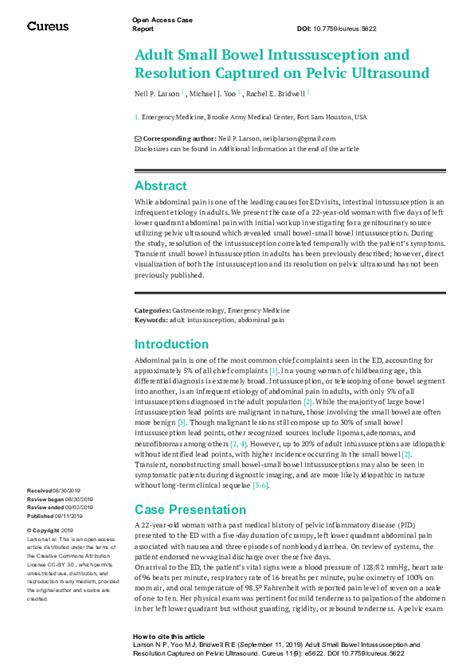 Pdf Adult Small Bowel Intussusception And Resolution Captured On Pelvic Ultrasound