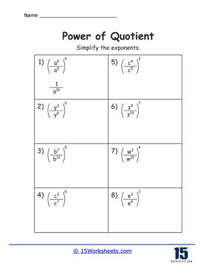 Power Of Quotients Worksheets 15 Worksheets Library