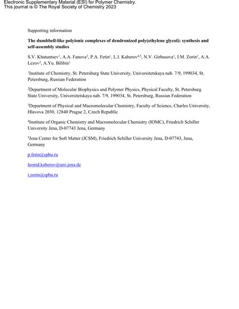 Pdf The Dumbbell Like Polyionic Complexes Of Dendronized Poly Ethylene Glycol Synthesis And