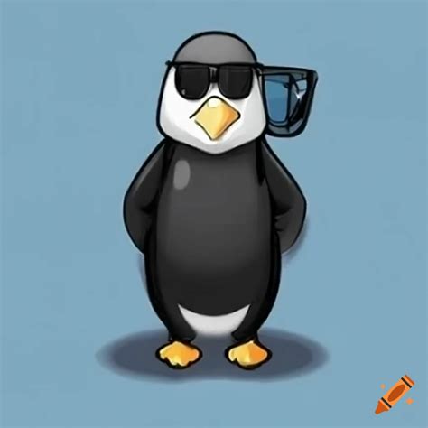 Illustration Of Tux The Linux Os Mascot Wearing Black Sunglasses On
