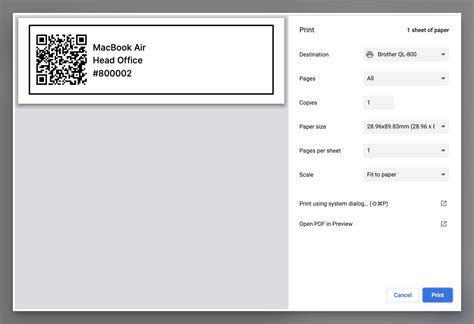 How To Print Qr Code Labels Using The Brother Ql 800 Asset Management For Jira Docs