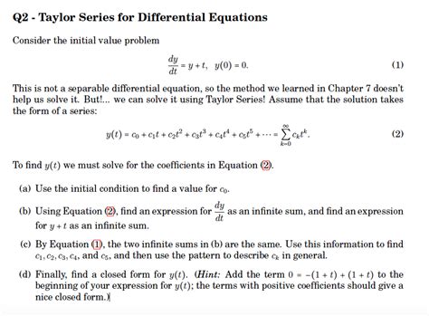 Solved Q2 Taylor Series For Differential Equations