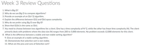 Solved Week 3 Review Questions 1 What Is Big O 2 Why Do