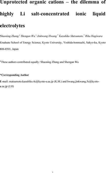 Unprotected Organic Cations The Dilemma Of Highly Li Salt Concentrated Ionic Liquid