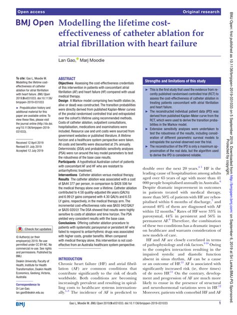 Pdf Modelling The Lifetime Cost Effectiveness Of Catheter Ablation For Atrial Fibrillation