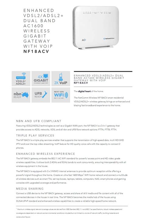 Buy Netcomm NF18ACV Wireless AC1600 Modem Router Networking Scorptec Computers