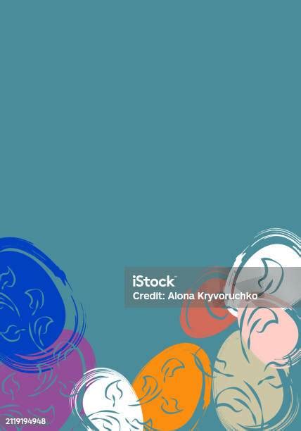 벡터 손으로 그린 붓 획 파스텔 달걀이 있는 부활절 디자인 모던 미니멀리스트 스타일 세로 포스터 엽서 웹 사이트 페이지 배너 브로셔 텍스트 복사 공간이 있는 엽서 검색에