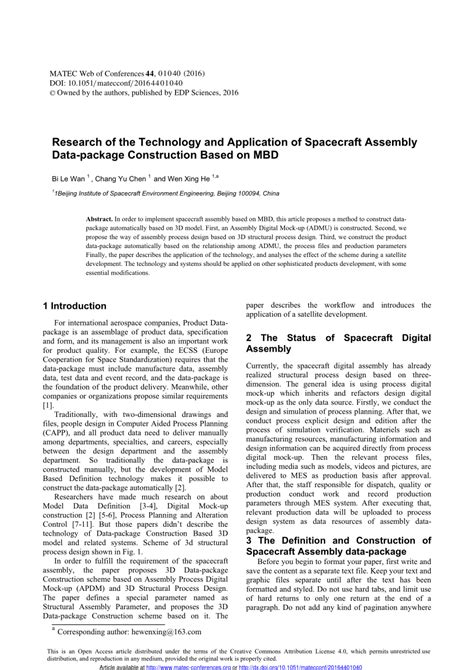 Pdf Research Of The Technology And Application Of Spacecraft Assembly Data Package