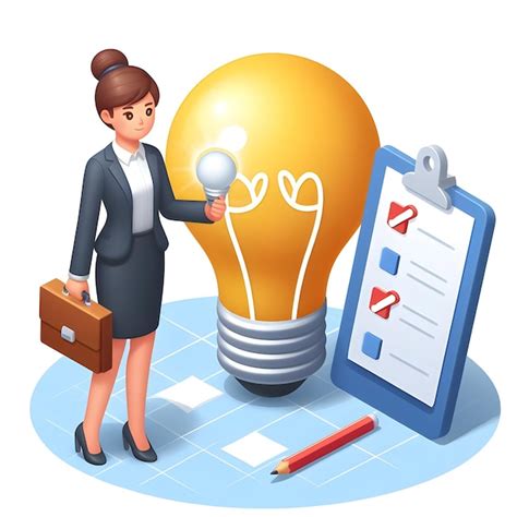 Premium Photo 3d Employee Concept With Light Bulb And Checklist For Idea Implementation In