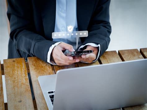 Multi Factor Authentication Concept Virtual Safety Shield Icon While Access On Phone With