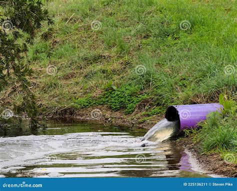 Storm Water Pouring Into An Overflow Pond In The Local Wetlands Stock Image Image Of Local