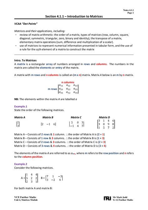 Fm Notes 411 Introduction To Matricespdf Exercises Art Docsity