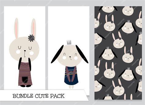Premium Vector Collection Cute Cartoon Flat Bunny Pattern Set