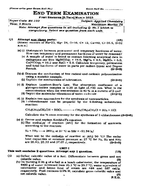 btech 1 sem applied chemistry bs 103 mar 2023 pdf