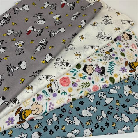 Snoopy And Charlie Brown Cotton Fabric Assorted Designs Etsy