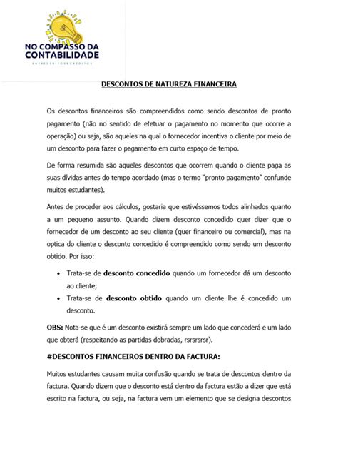 Descontos Financeiros Cálculos E Registros Pdf Imposto Sobre Valor