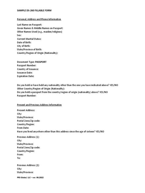 Ds 260 Fillable Form Download Free Pdf Social Security Number Zip Code