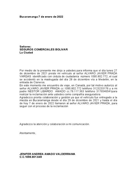 Carta Siniestro Jenifer Amado Pdf