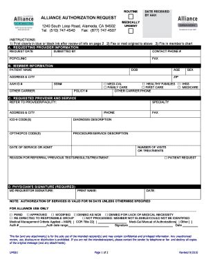 Alameda Alliance Prior Authorization Form Pdf Fill Out And Sign
