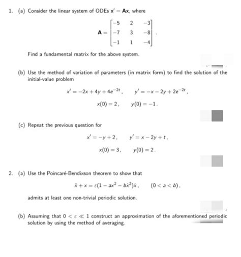 Solved 1 A Consider The Linear System Of Odes X′ax