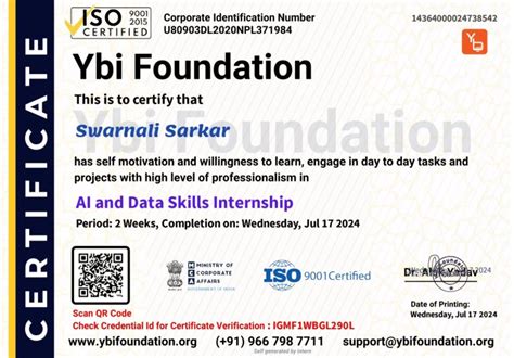 Swarnali Sarkar On Linkedin Ai Datascience Internship Ybifoundation