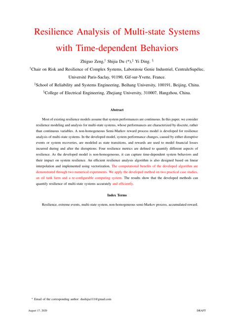 Pdf Resilience Analysis Of Multi State Systems With Time Dependent Behaviors