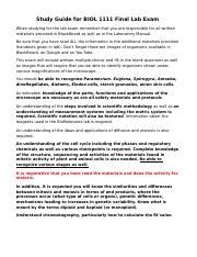 Study Guide For BIOL Lab Final Exam Docx Study Guide For BIOL Final Lab Exam When