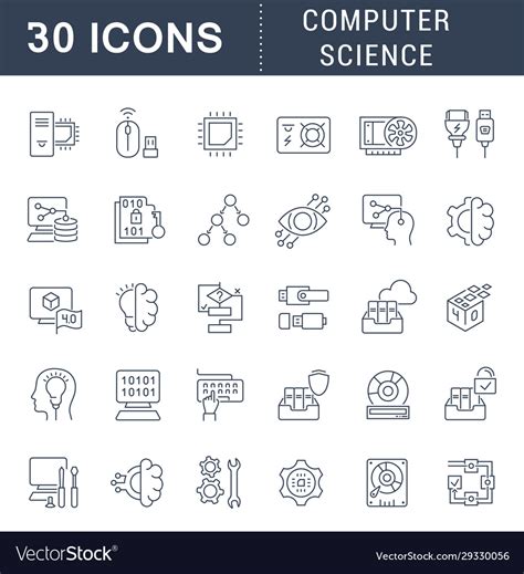 Set Line Icons Computer Science Royalty Free Vector Image