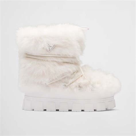 Prada Women Shearling Apres Ski Boots White